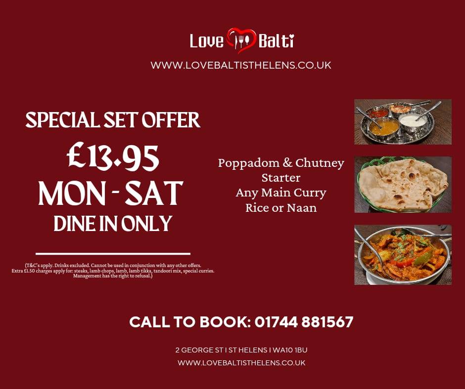 Menu at Love Balti restaurant, St Helens