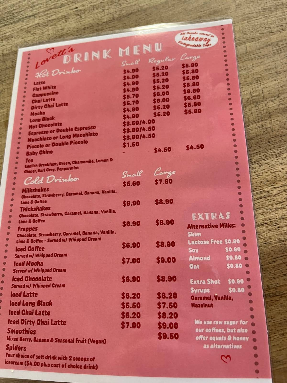 Menu at Lovett at Kalbar, Kalbar