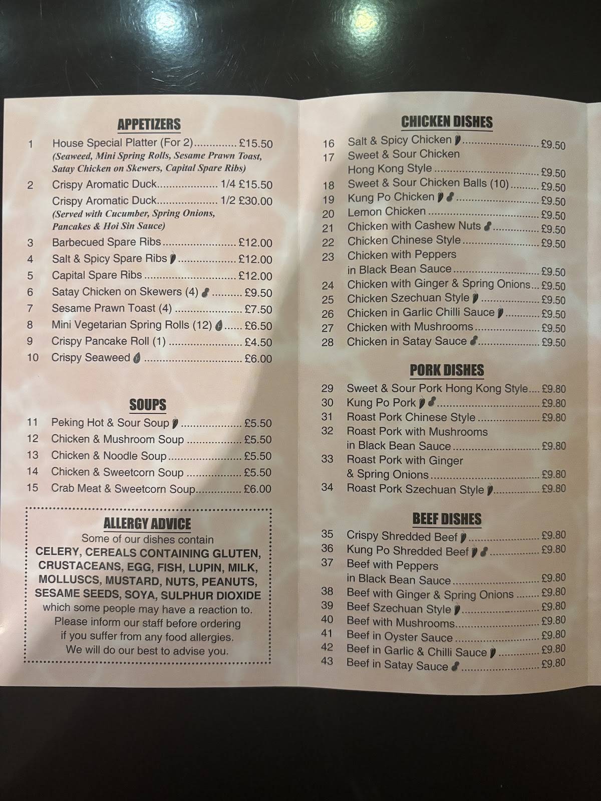 Menu at Lu Shan Chinese Restaurant, Bembridge