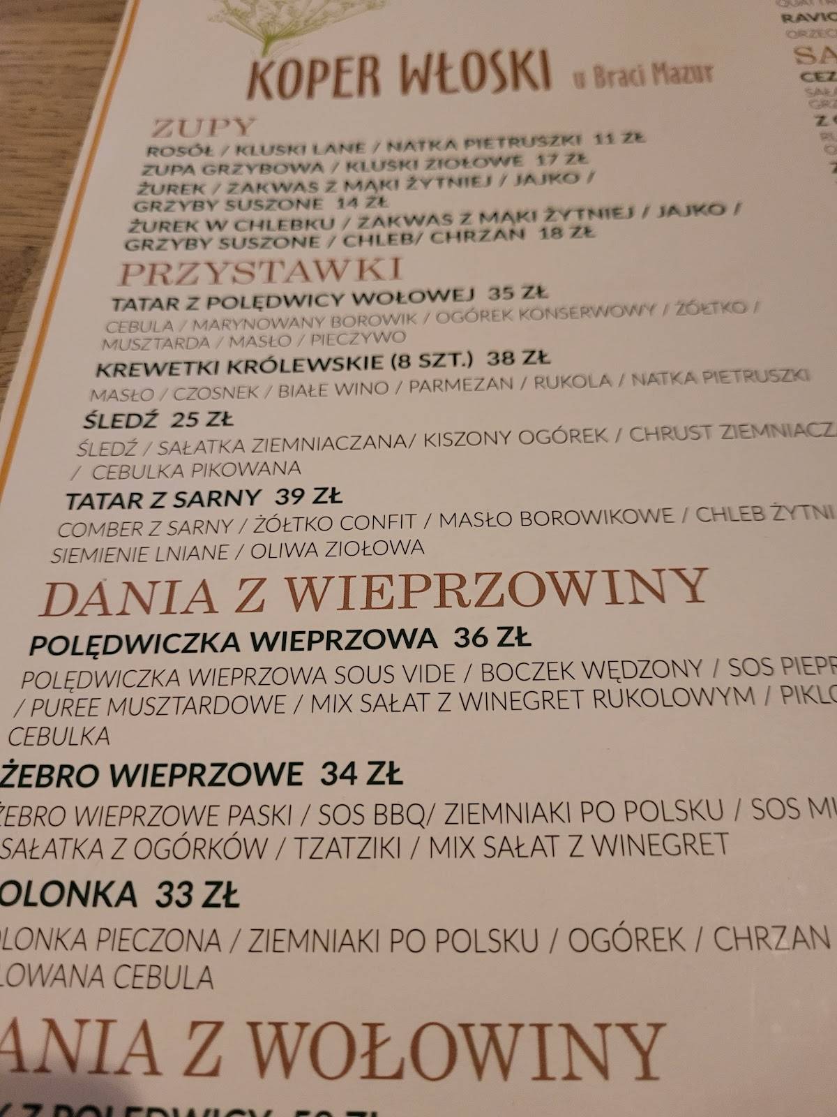 Menu at Koper Włoski u Braci Mazur pizzeria, Lublin