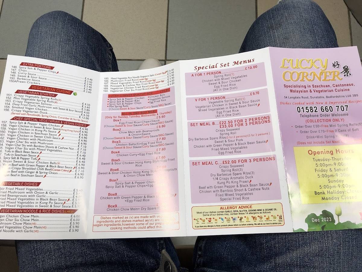 Menu at Lucky Corner restaurant, Dunstable