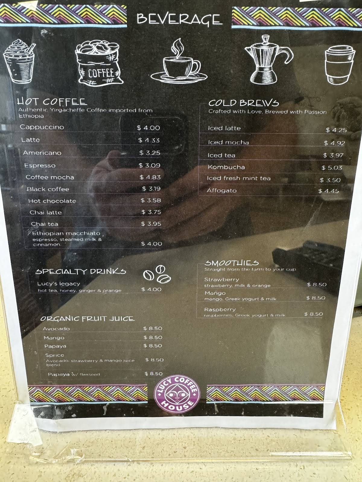Menu at Lucy Coffee House, Aurora