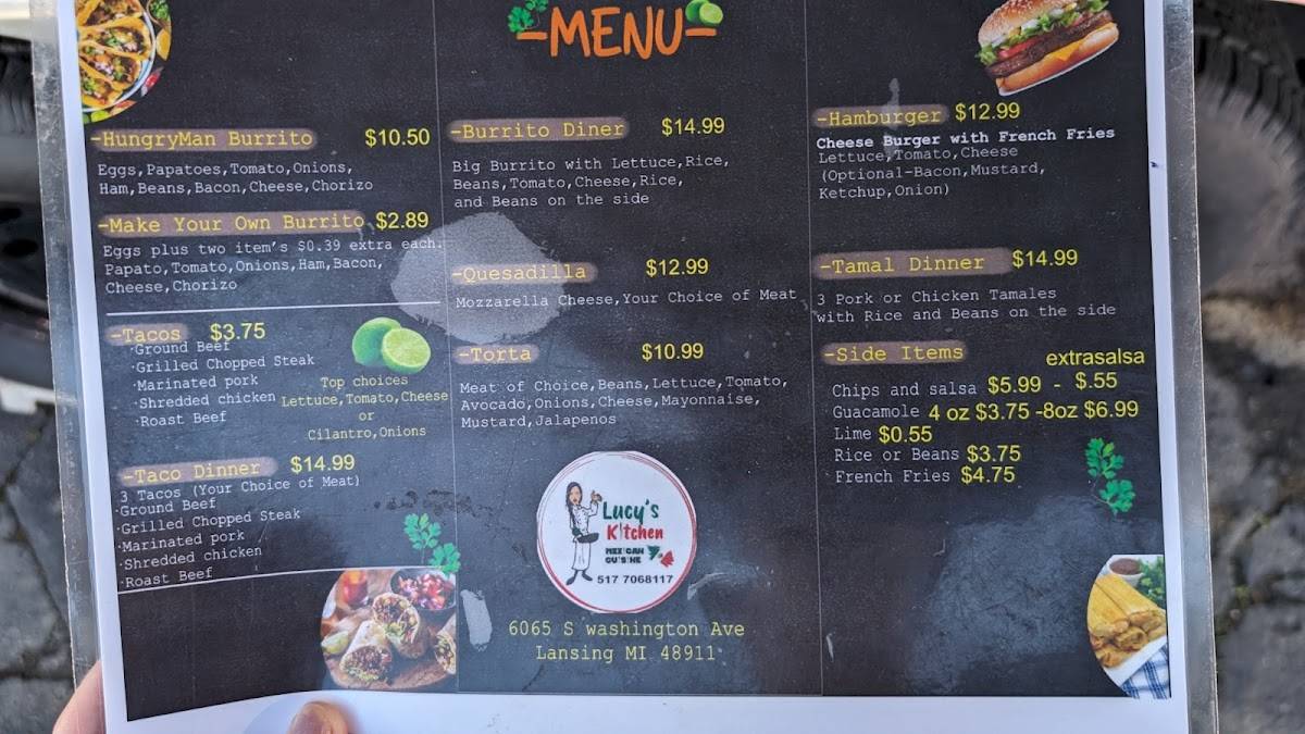 Menu at Lucy’s Kitchen Mexican Cuisine restaurant, Lansing