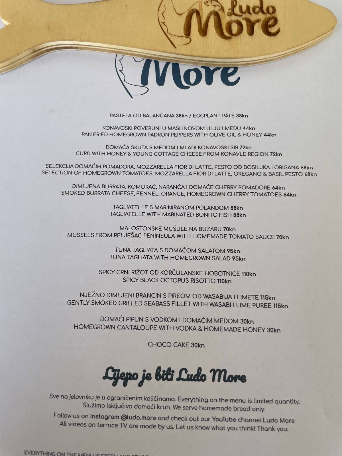 Menu at Ludo More restaurant, Cavtat