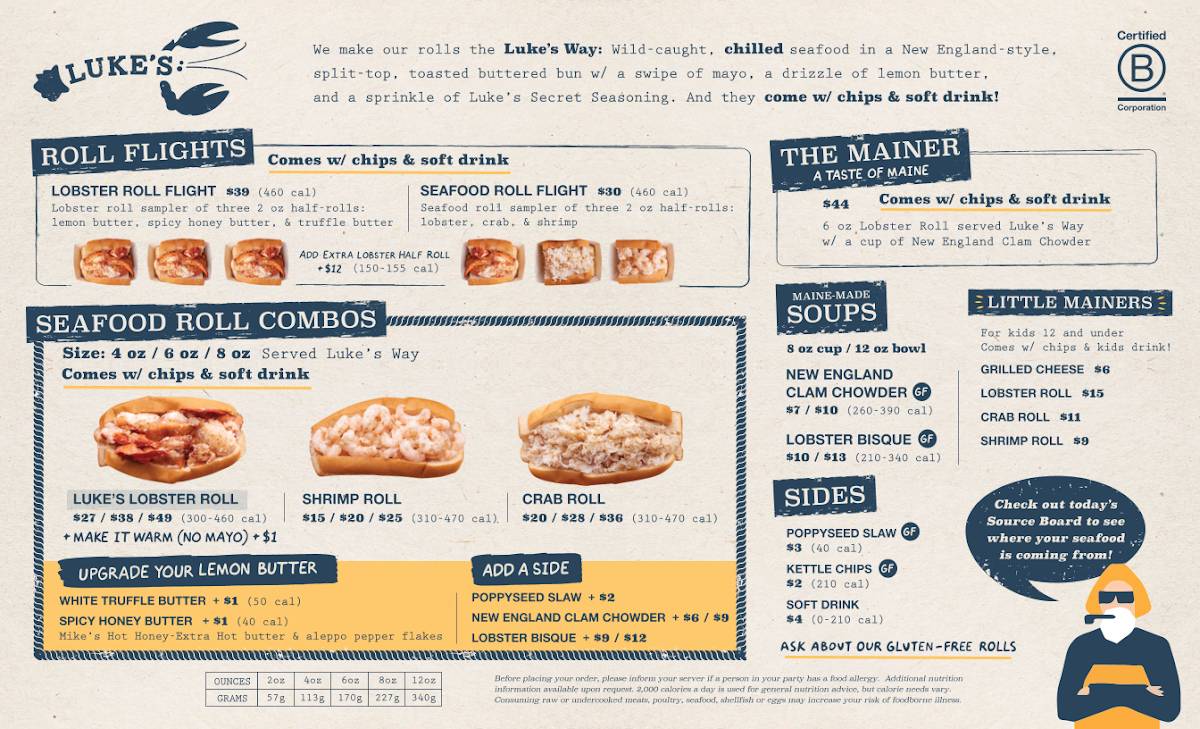 Menu at Luke's Lobster restaurant, Las Vegas