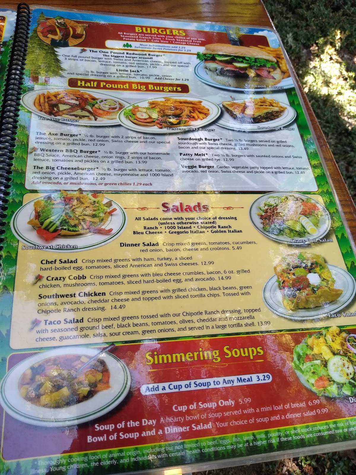 Menu at Lumberjack's Restaurant, Willits