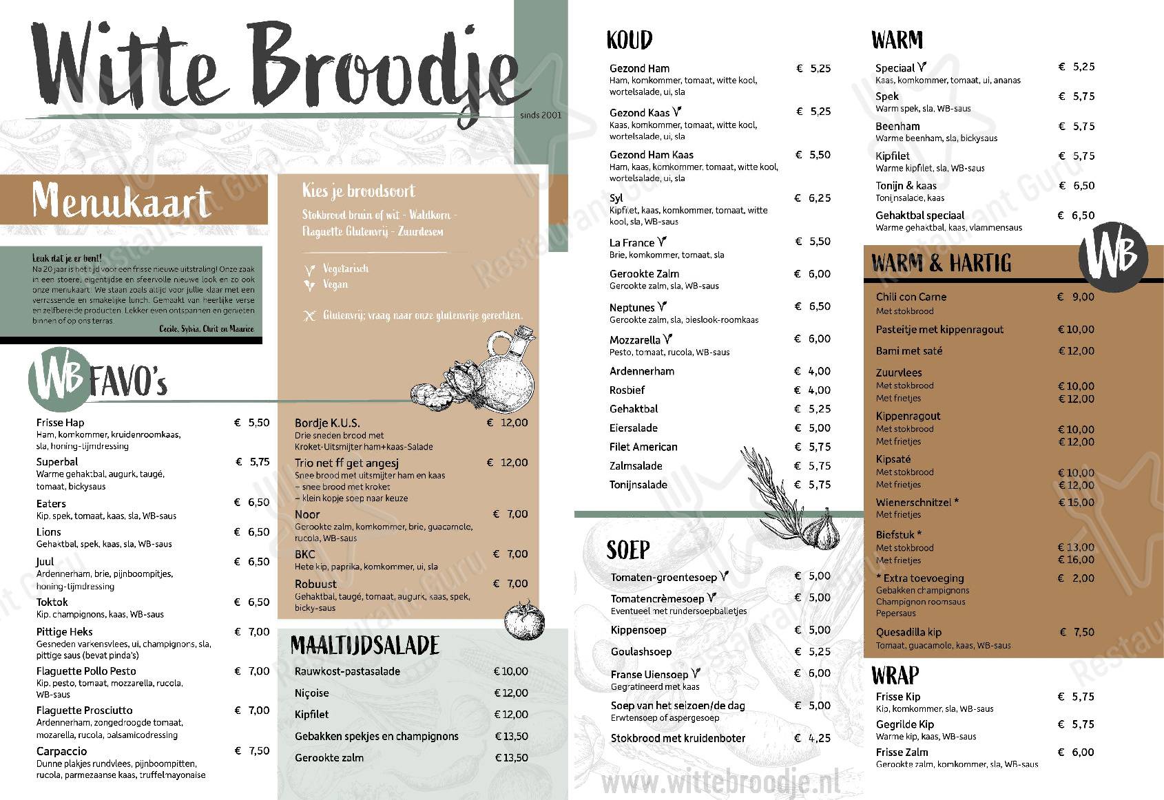 Menu at Lunchroom 't Witte Broodje, Geleen