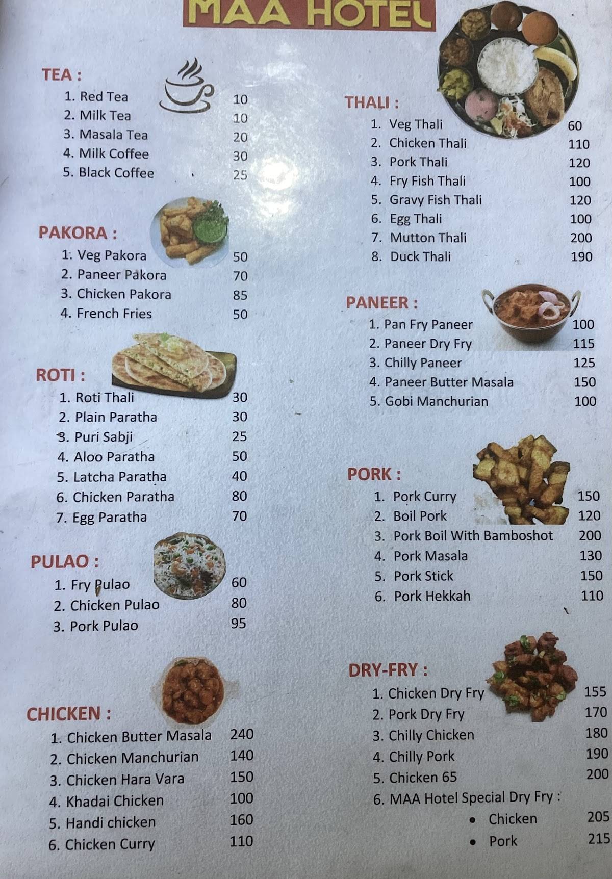 Menu at MAA Hotel, Nazira, 1st floor