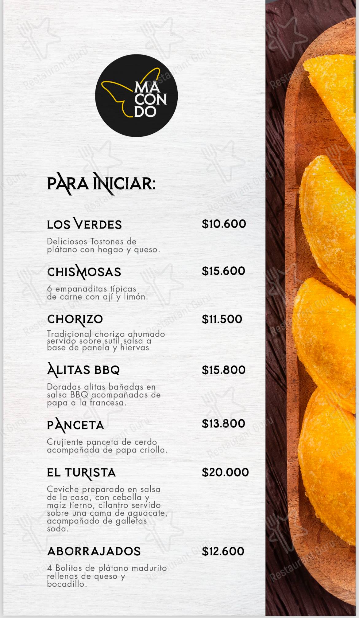 Carta de MACONDO RESTAURANTE & BAR, La Vega