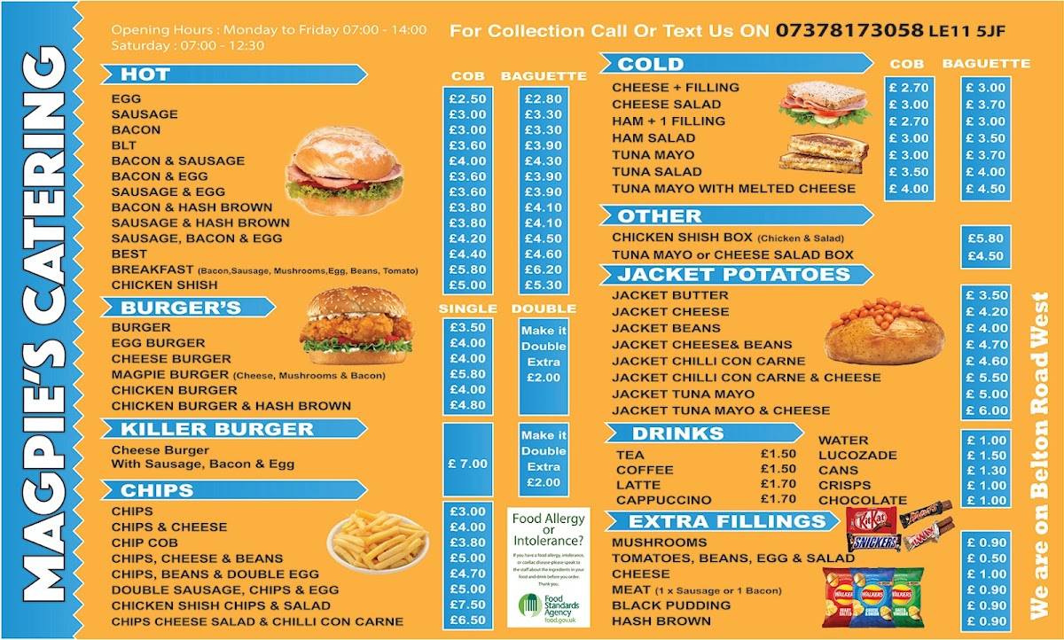 Menu at MAGPIE'S BREAKFAST, Loughborough
