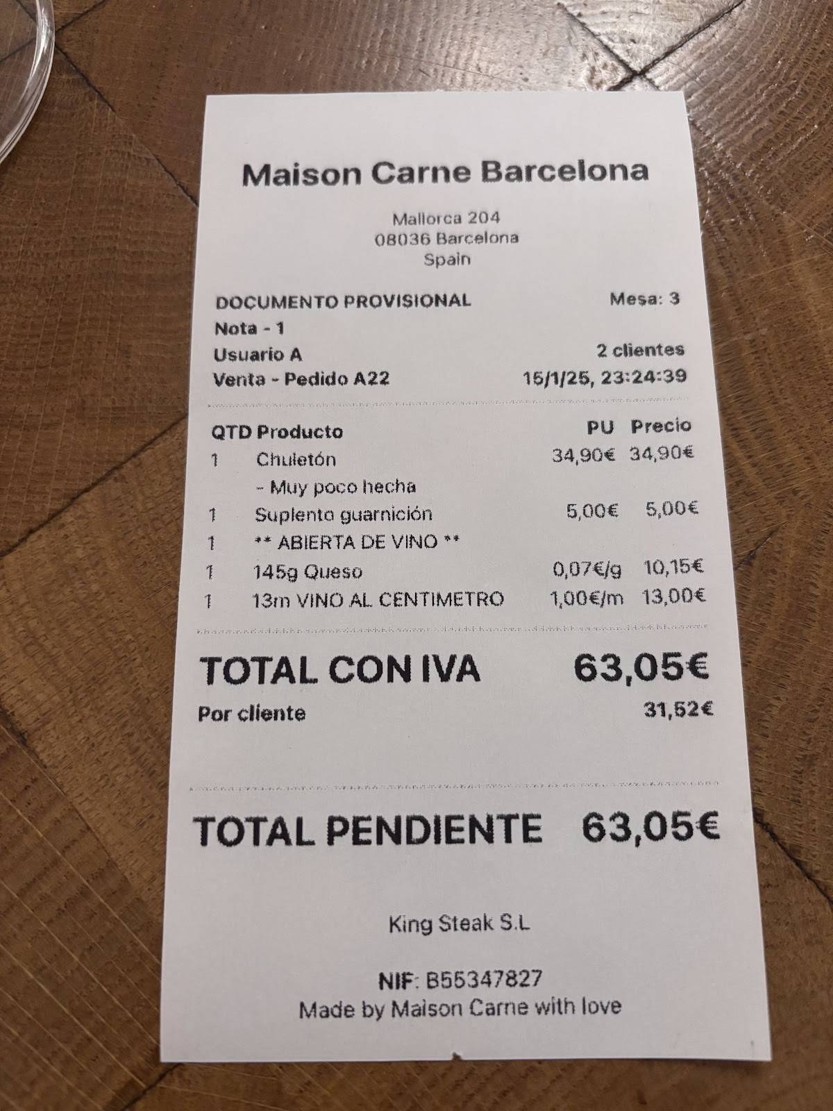 Carta del restaurante MAISON CARNE, Barcelona