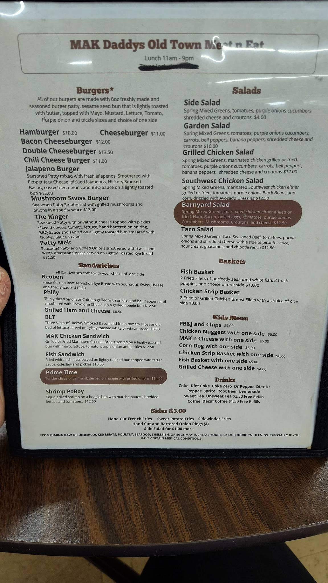 Menu at MAK Daddy’s Old Town Meet ‘n Eat steakhouse, Dover