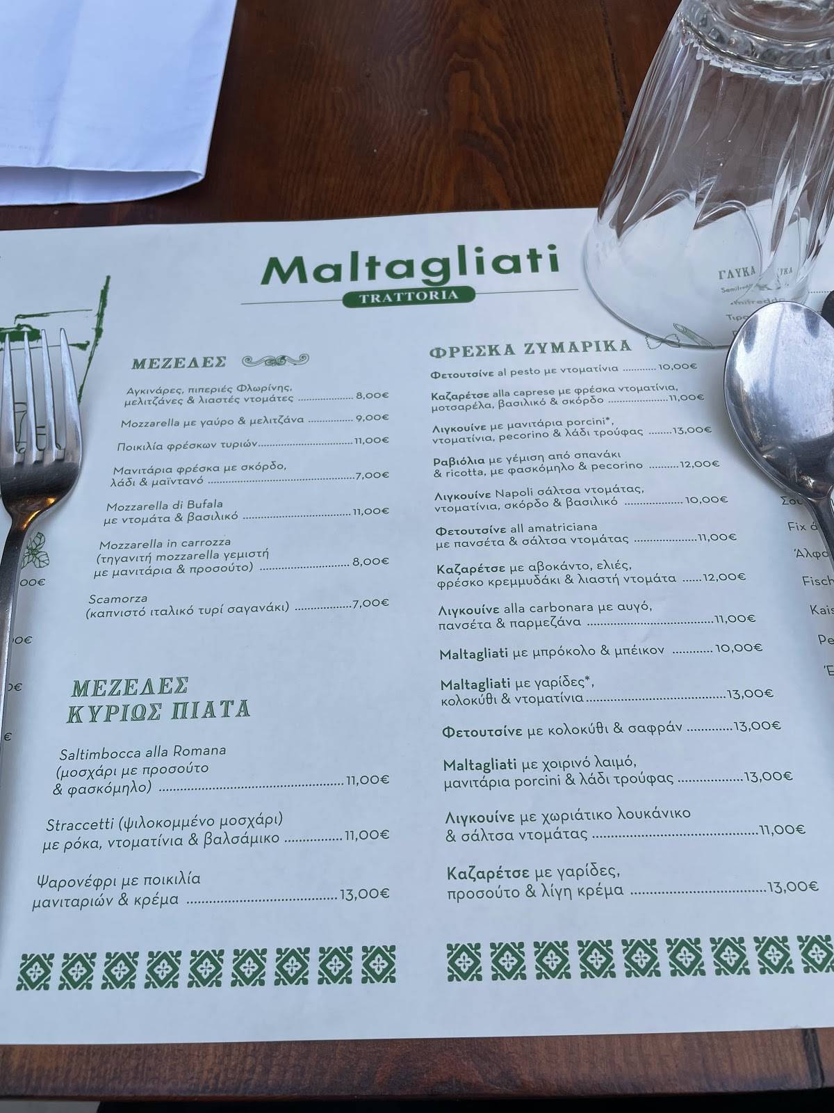 Menu at MALTAGLIATI, Palaio Faliro, Terpsitheas 16