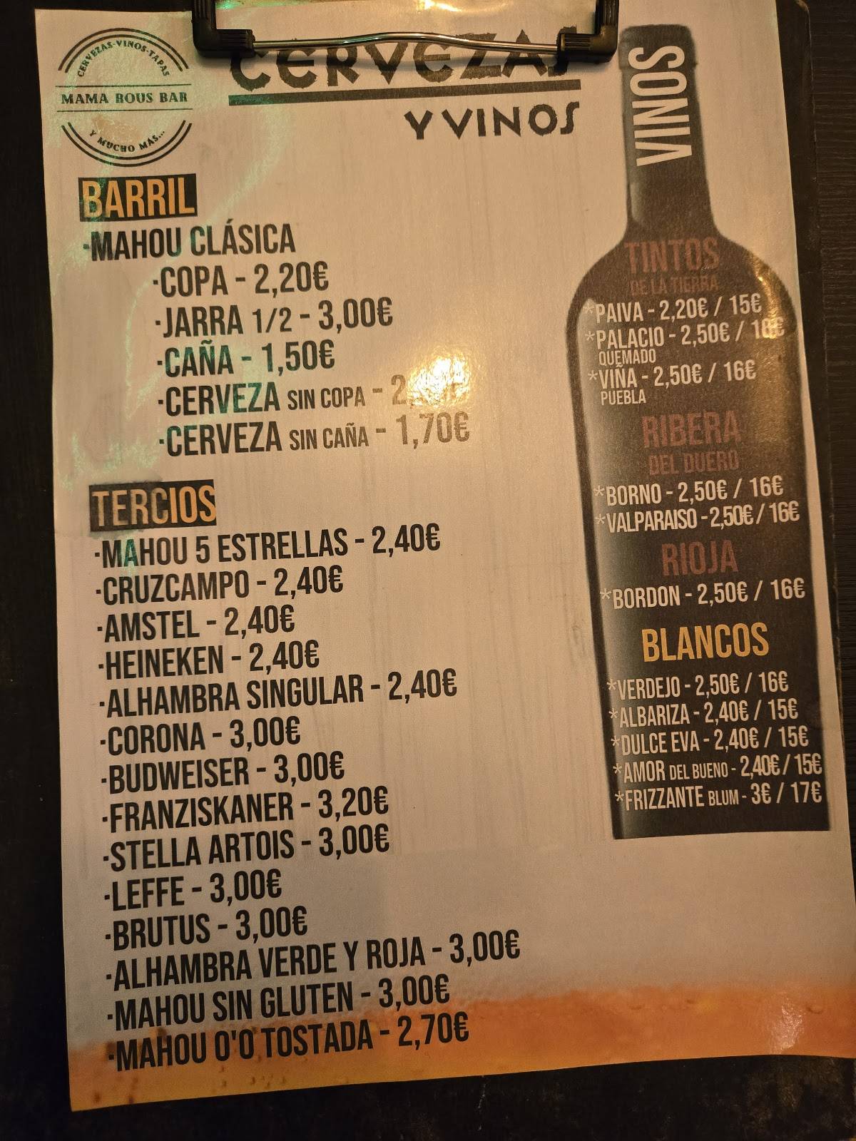 Carta de MAMA ROUS TAPAS BAR, Mérida