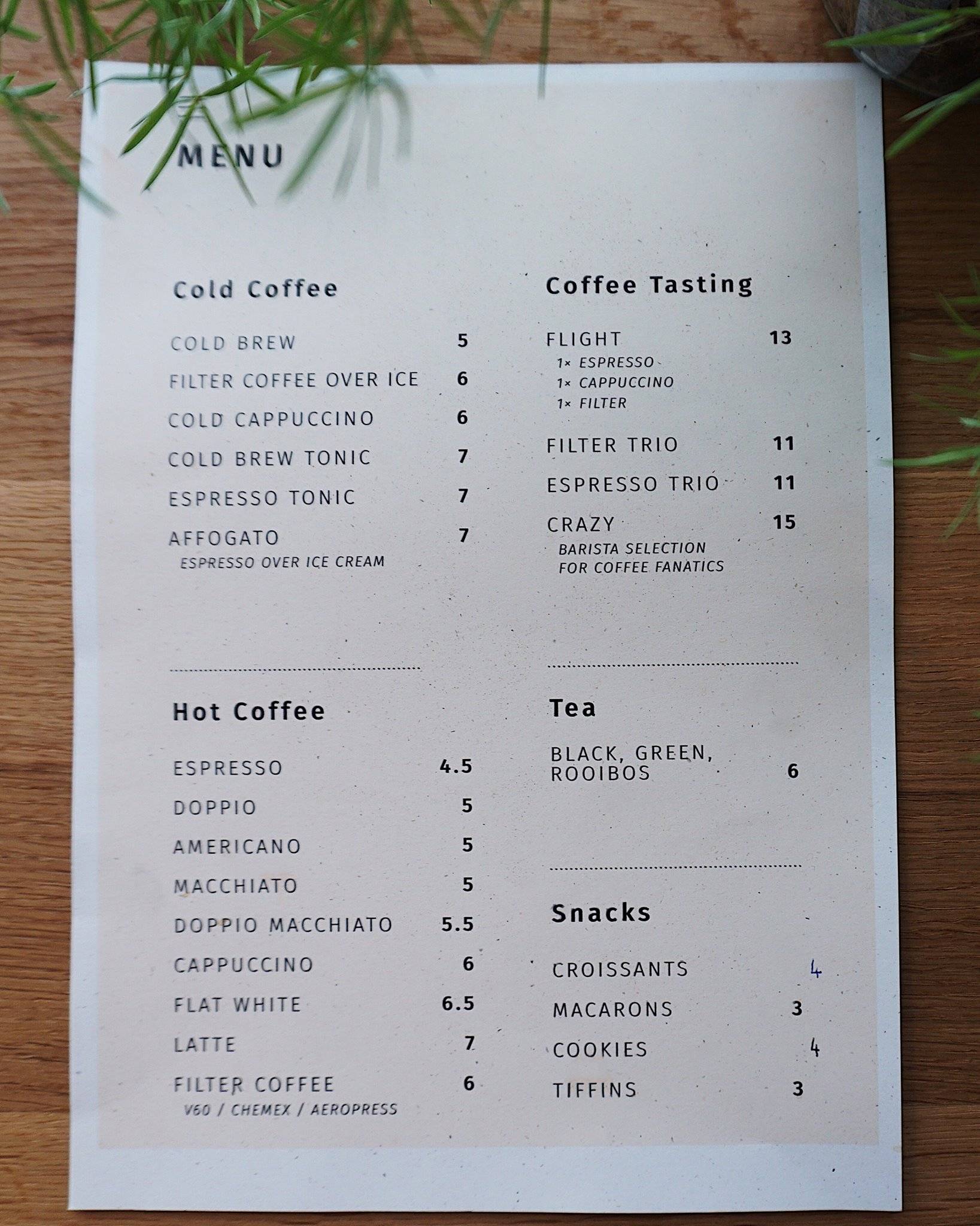 Menu at MAME Seefeld, Zürich, Seefeldstrasse 19