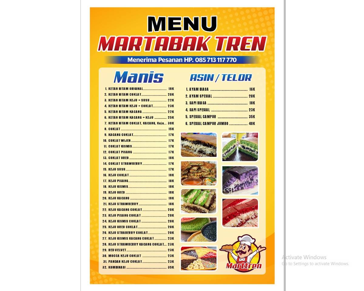 Menu at MARTABAK TREN KHAS BANDUNG MANIS DAN ASIN restaurant, Pejagoan