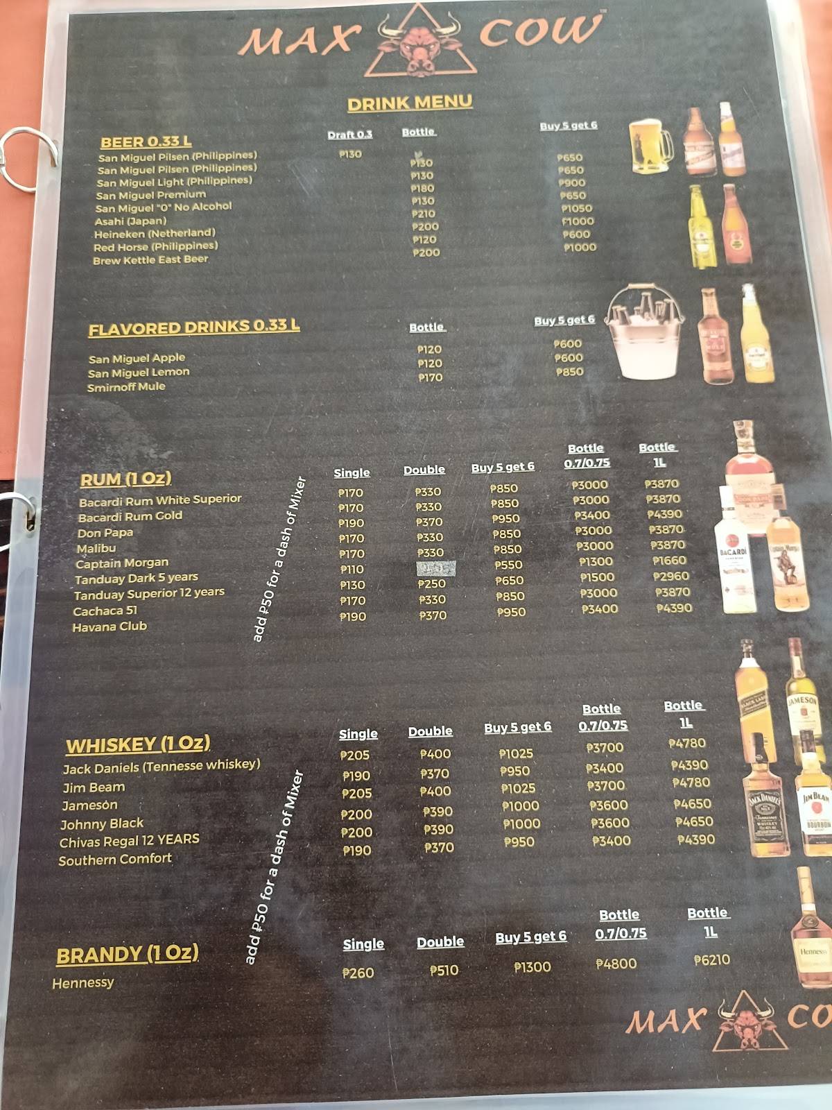 Menu at MAX COW PANGLAO pub & bar, Panglao