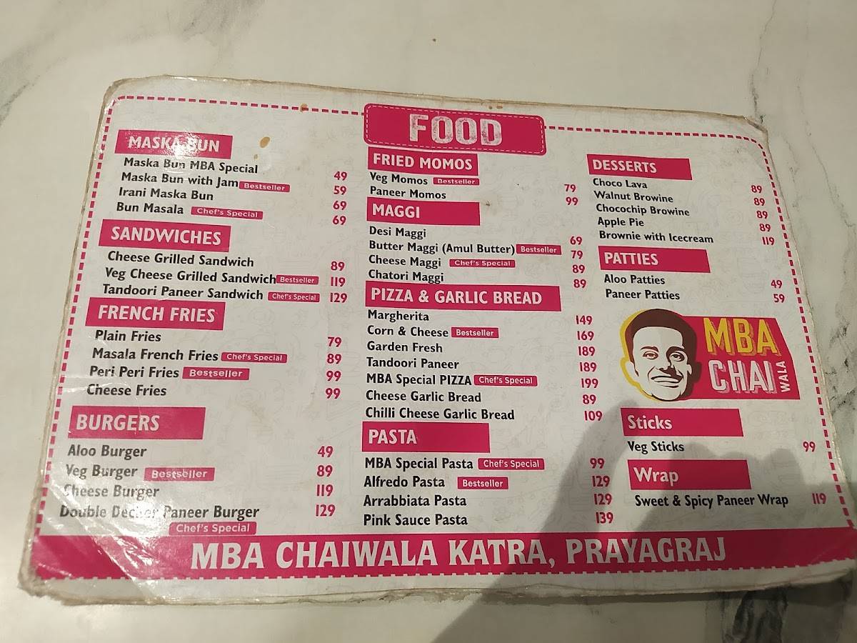 Menu at MBA CHAI WALA KOTA, Kota, Near Allen Sammunat