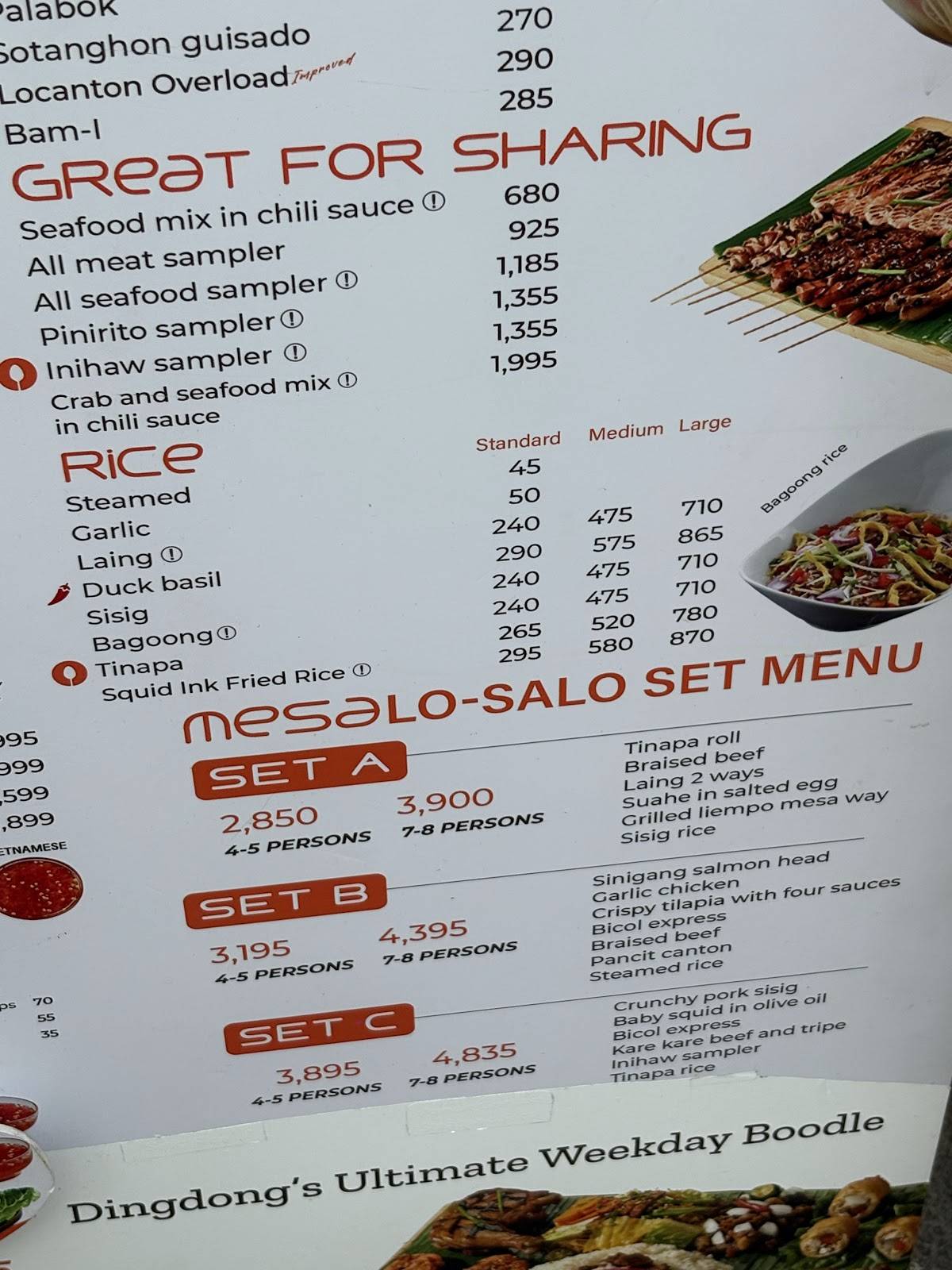 Menu at MESA - Greenbelt 5 restaurant, Makati, Ground Level