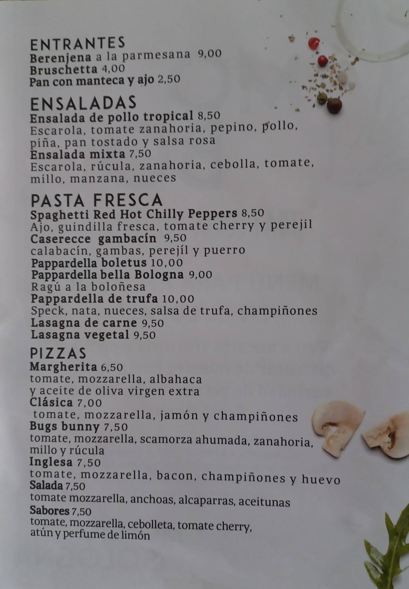 Carta de MoBo Trattoría Pizzería, Las Majoreras