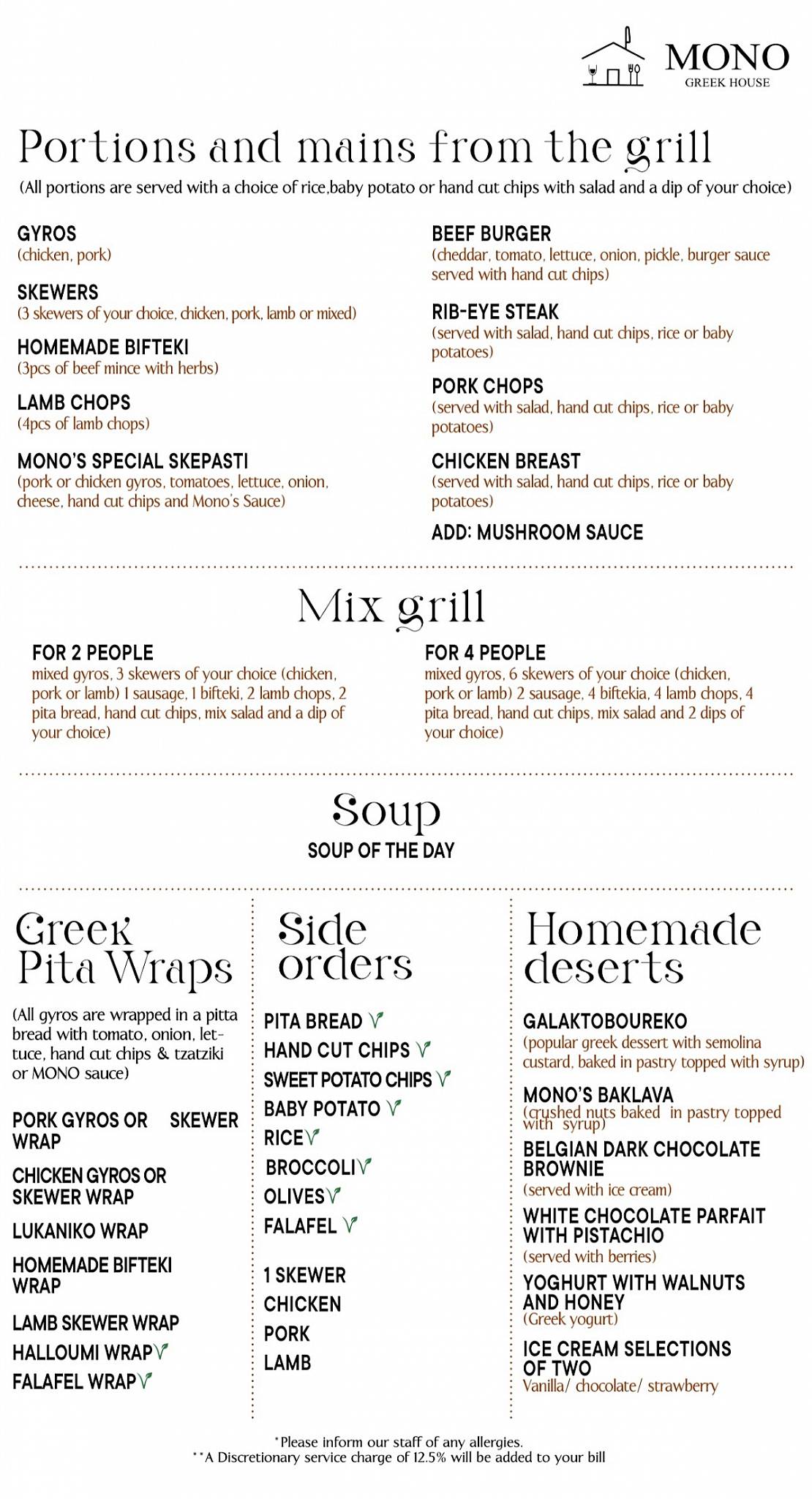 Menu at MONO Greek House restaurant, London