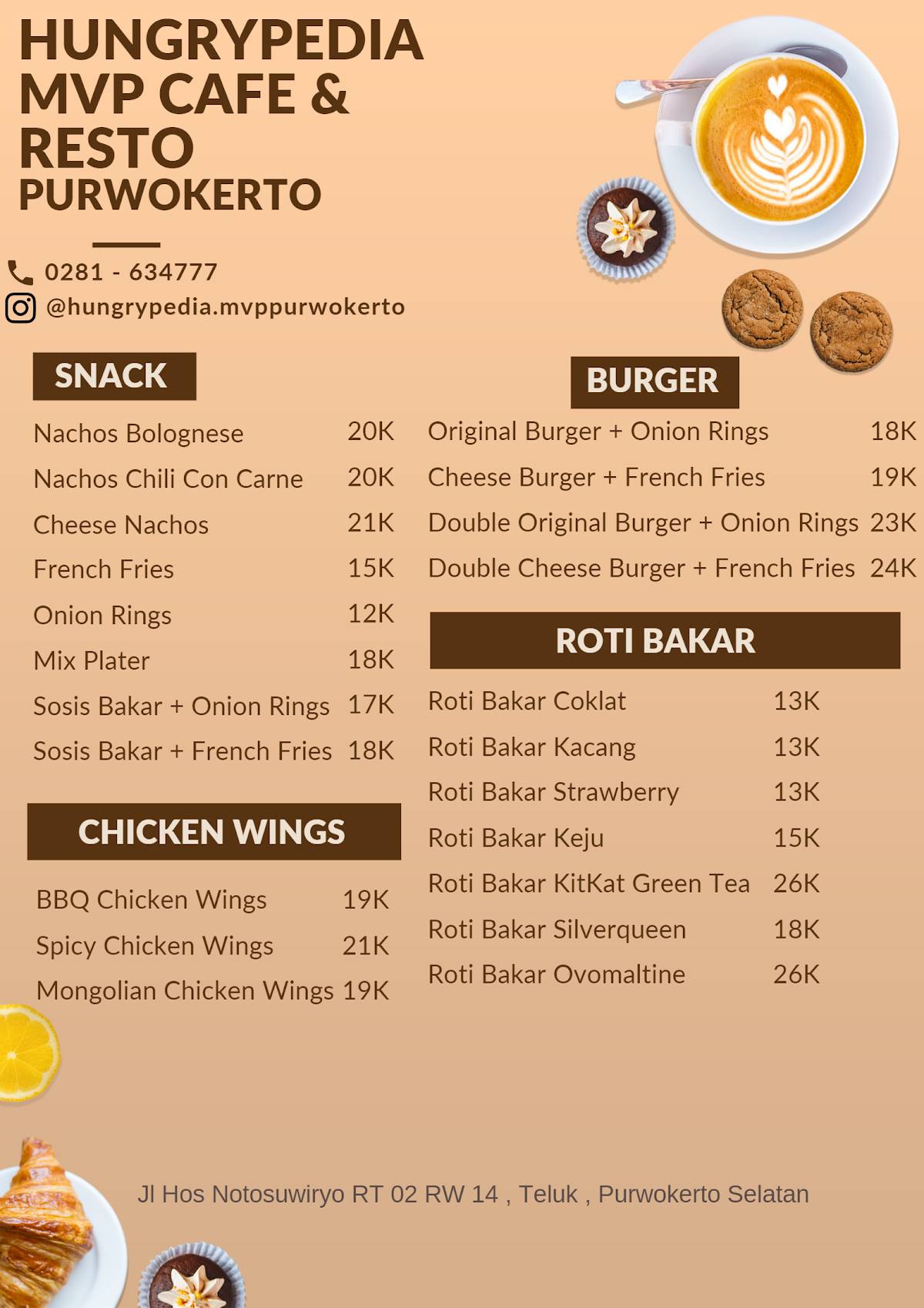 Carta de MVP BAKERY & EATERY PURWOKERTO, Purwokerto
