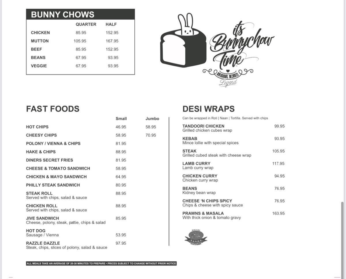 Menu at MY Diners Rosebank (Halaal) restaurant, Johannesburg