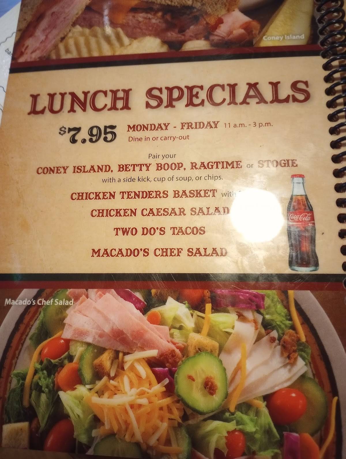Menu at Macado's restaurant, Radford