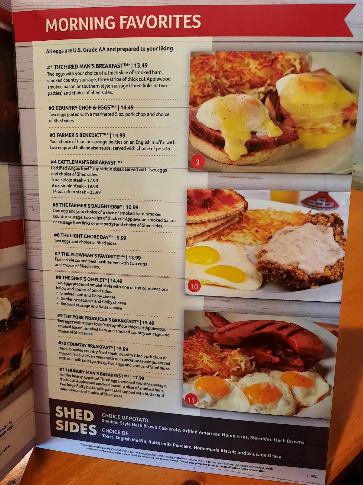 Menu at Machine Shed Restaurant, Rockford