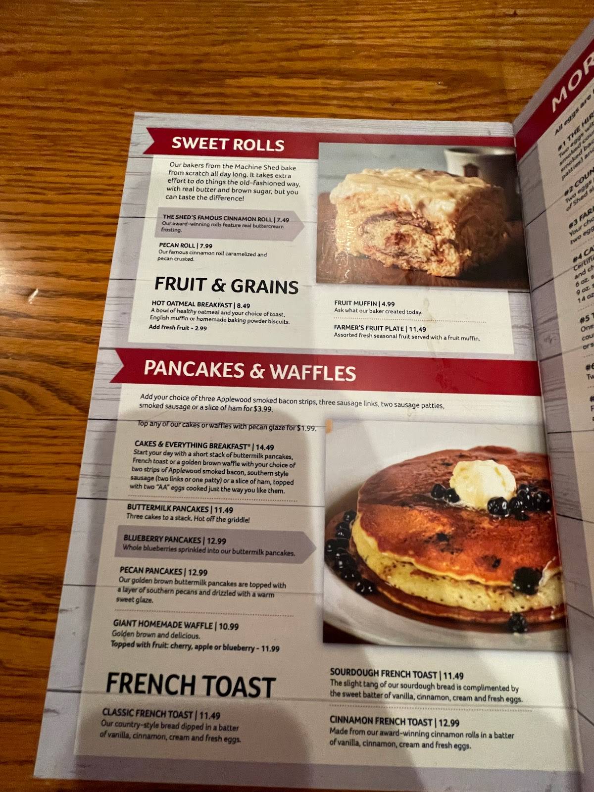Menu at Machine Shed Restaurant, Rockford