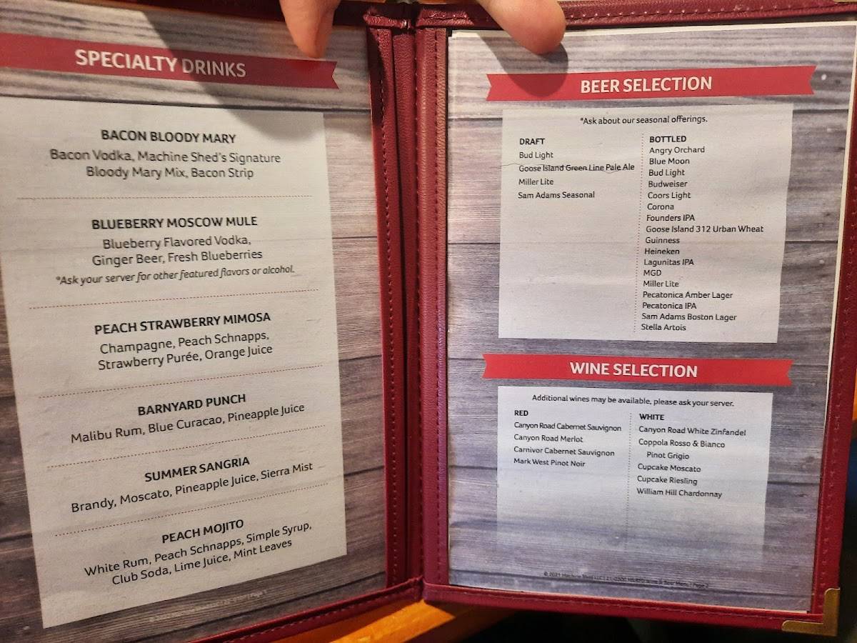 Menu at Machine Shed Restaurant, Rockford