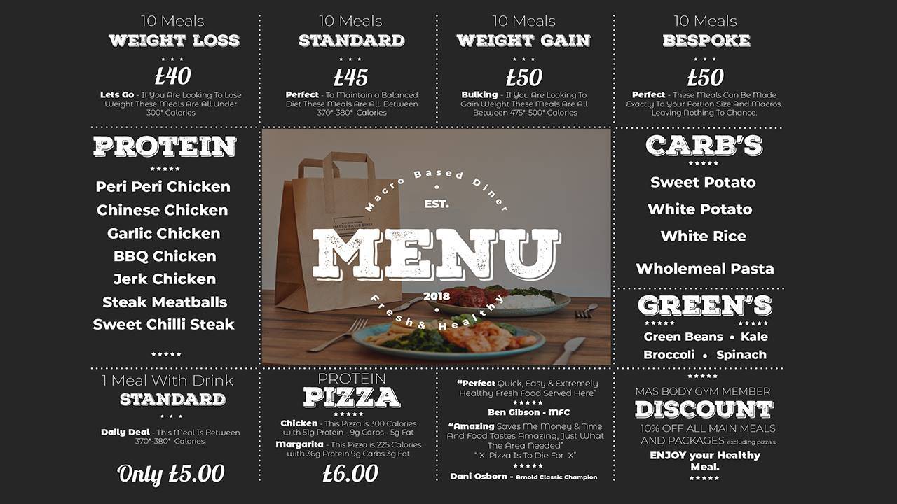 Menu at Macro Based Diet Healthy Meal Prep restaurant, Middlesbrough