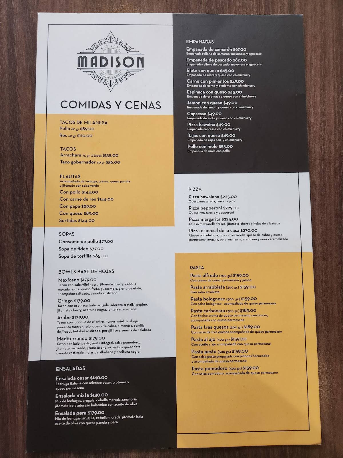 Menu at Madison Restaurante, Naucalpan