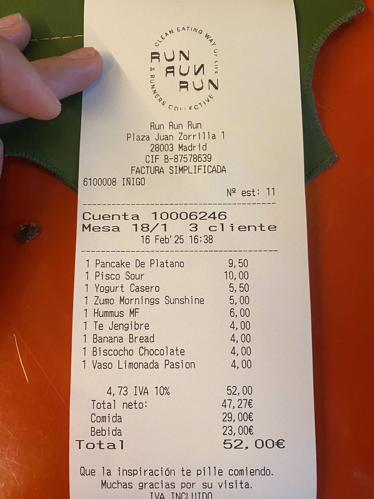 Carta de Café Run Run Run, Madrid