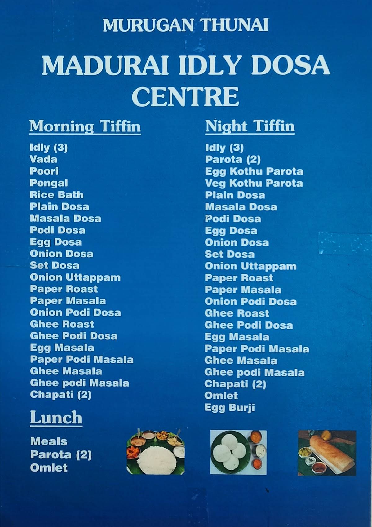 Menu at Madurai Idly Dosa Centre, Bengaluru, 2MF5+G85