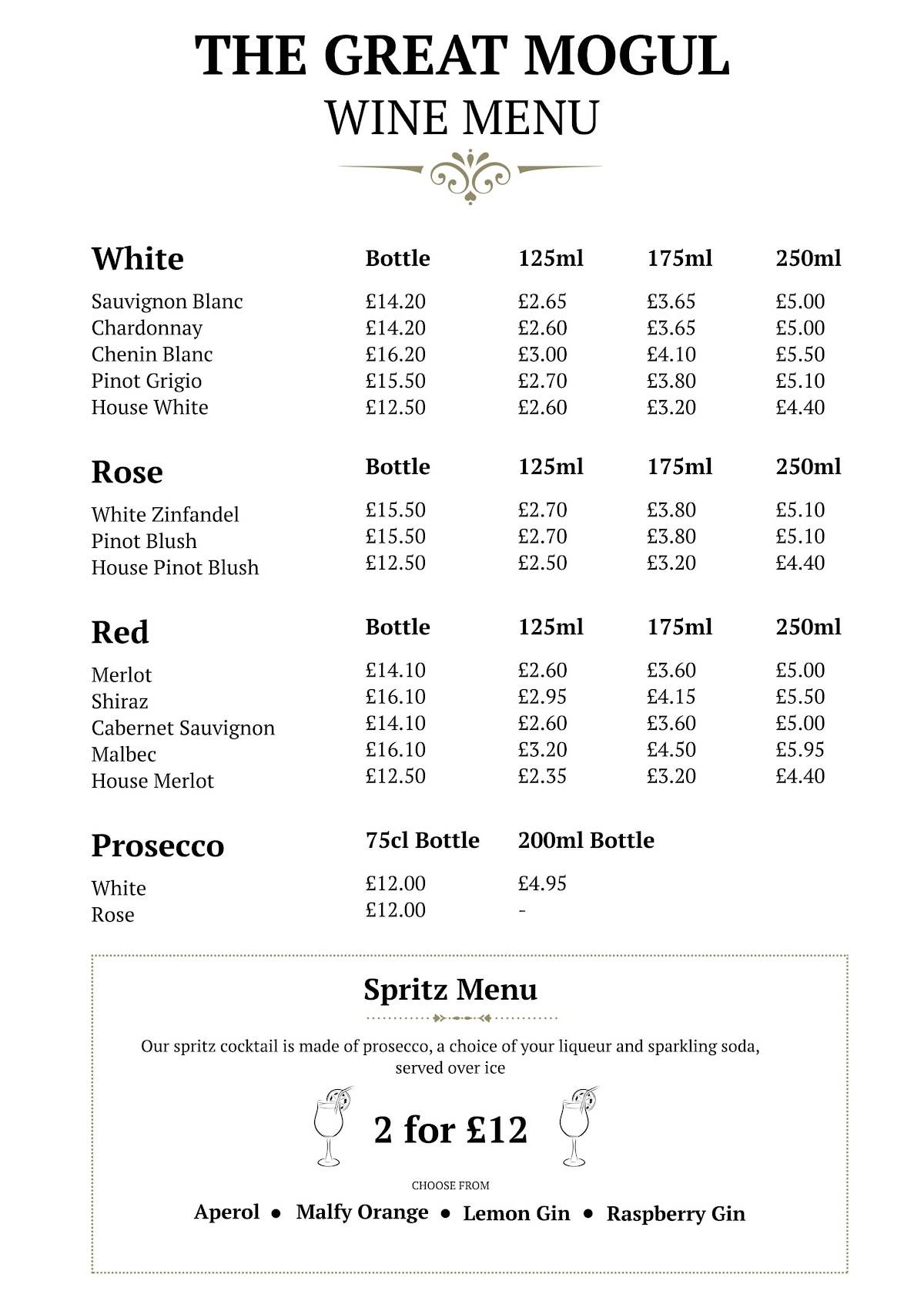 Menu at Great Mogul pub & bar, Maghull, 31 Station Rd