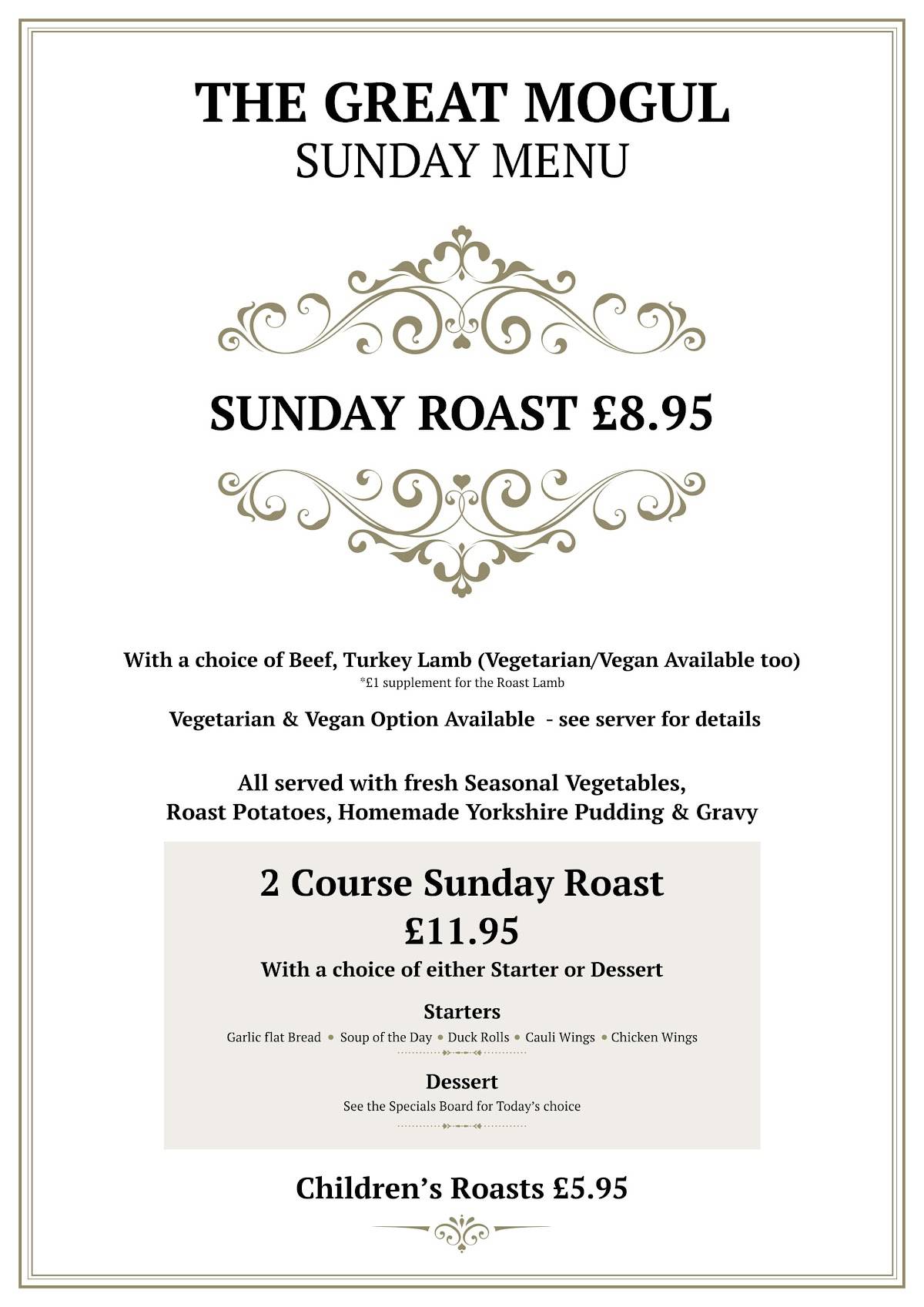 Menu at Great Mogul pub & bar, Maghull, 31 Station Rd