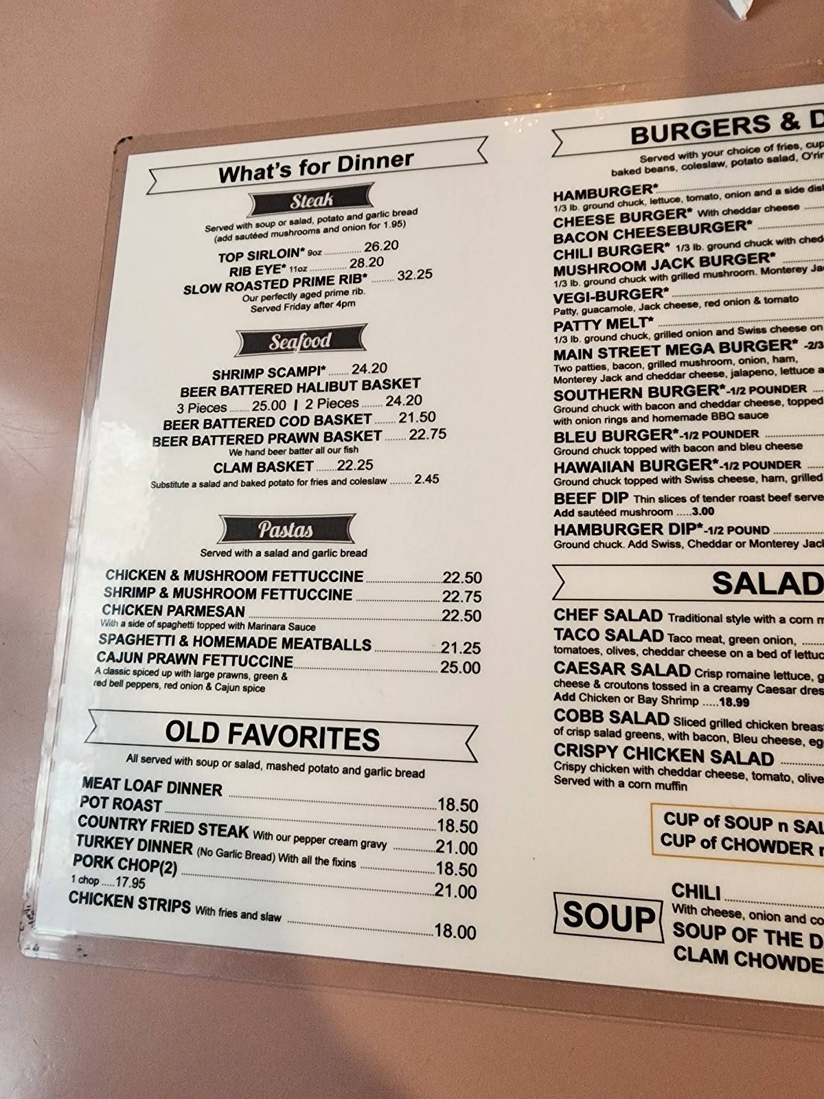 Menu at Main Street Grill restaurant, Centralia