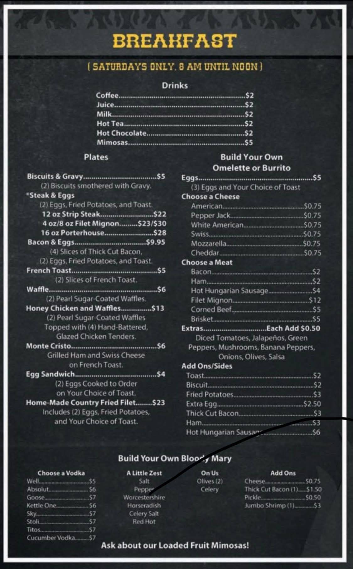 Menu at Main Street Saloon pub & bar, Akron