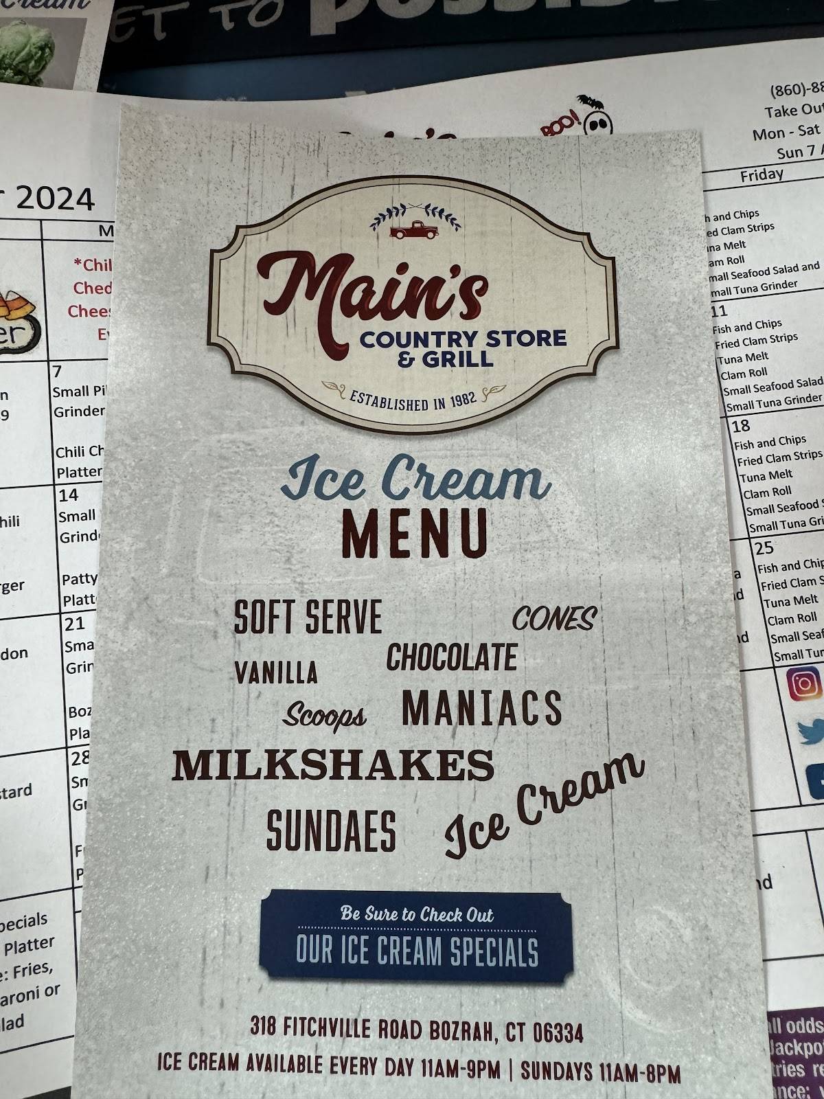 Menu at Main's Country Store and Grill restaurant, Bozrah