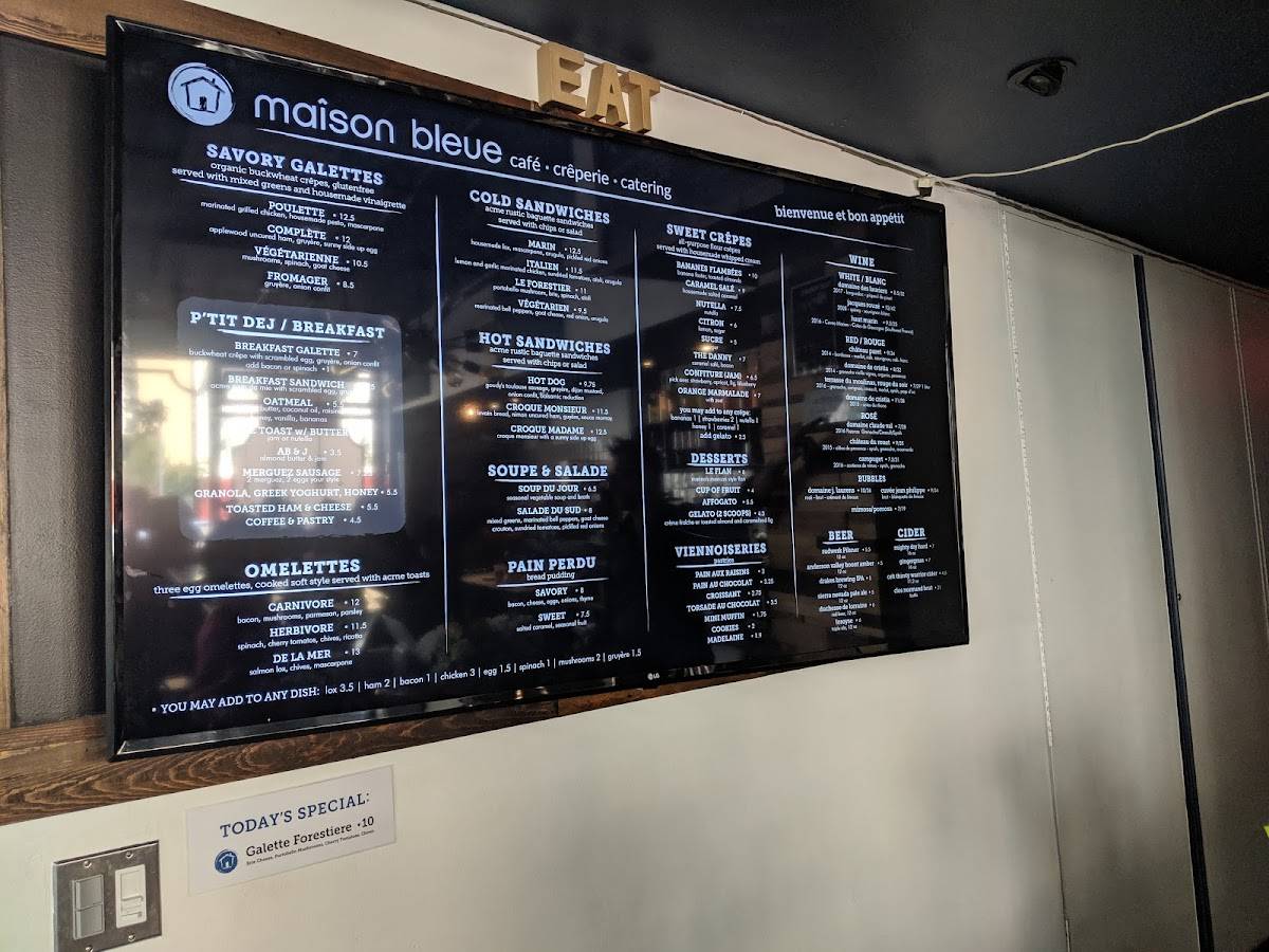 Menu at Maîson Bleue cafe, Berkeley