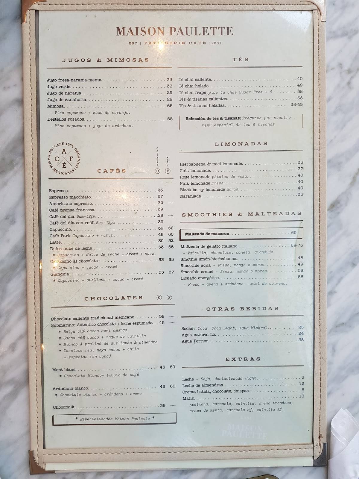 Carta del restaurante Maison Paulette, Zapopan, Av. Sta. Margarita 3849-L2