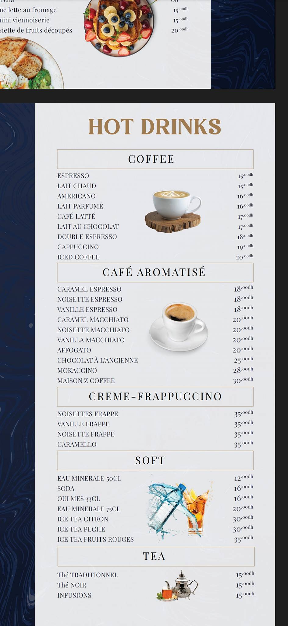 Menu au Maison Z : Restaurant &café, El Jadida, v266 Maison Z Hay Salam