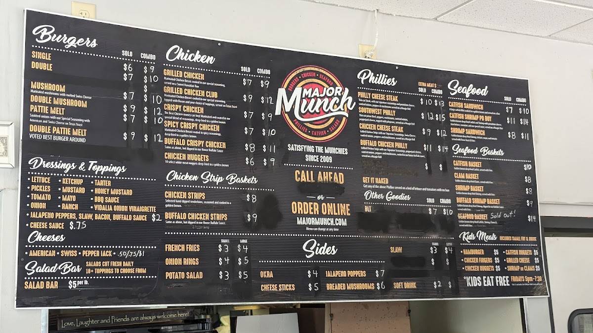 Menu at Major Munch restaurant, Evansville