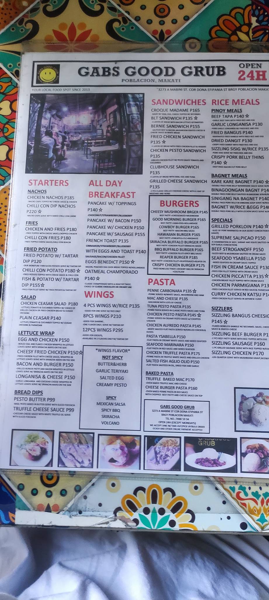 Menu at Gab's Good Grub restaurant, Makati