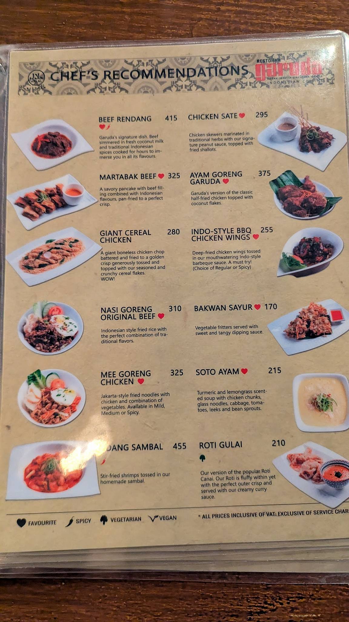 Menu at Restoran Garuda restaurant, Makati, Ground Floor