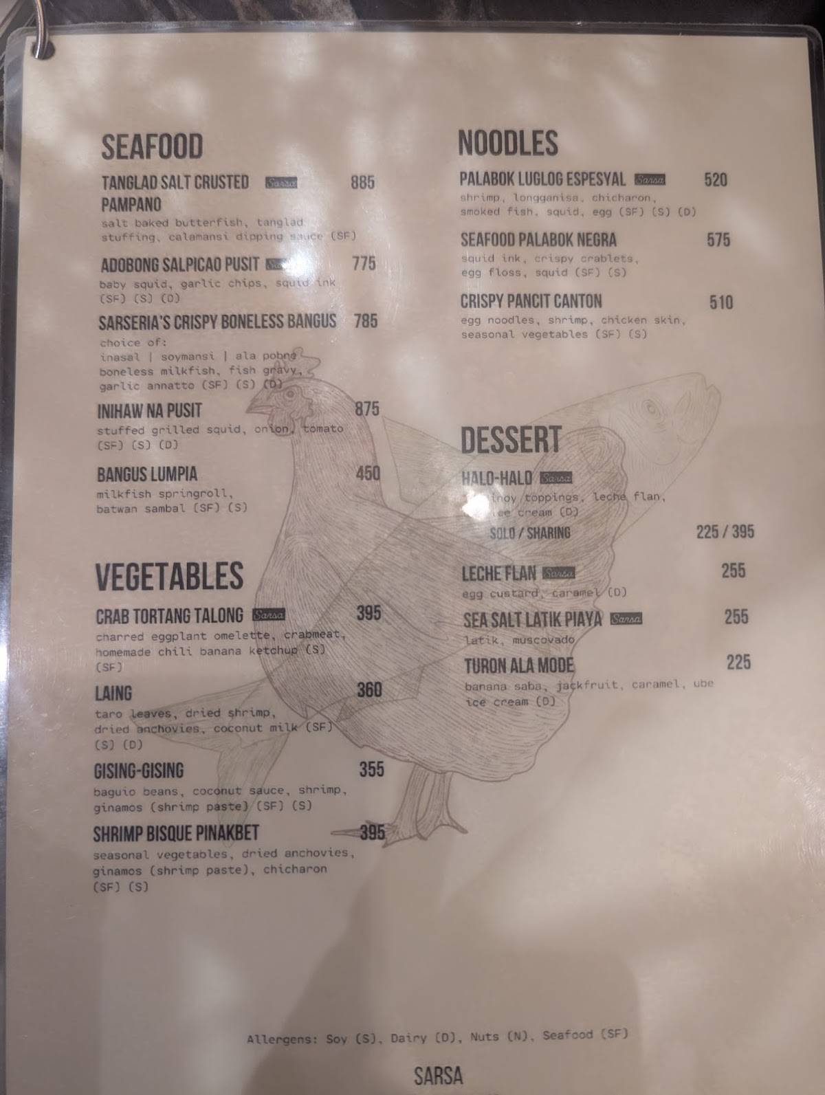 Menu at Sarsá Kitchen + Bar, Makati, 109 Rada
