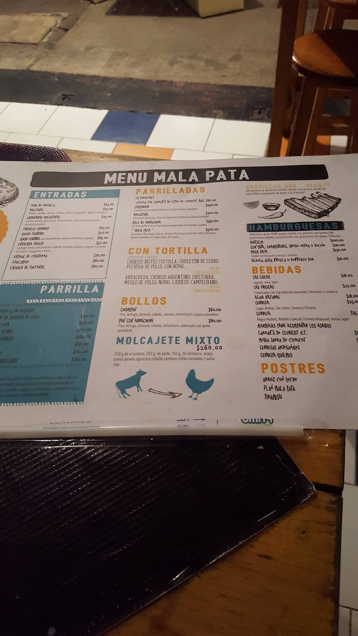 Carta del pub y bar Mala Pata, Ciudad López Mateos