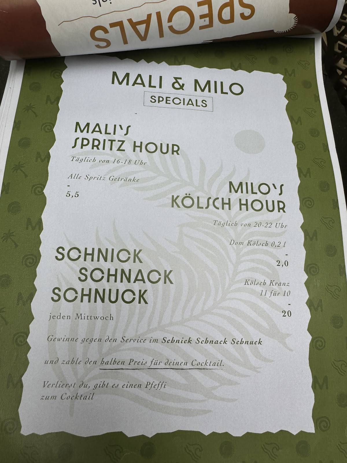 Speisekarte von Mali & Milo - Frühstück, Lunch, Dinner und Bar, Mainz