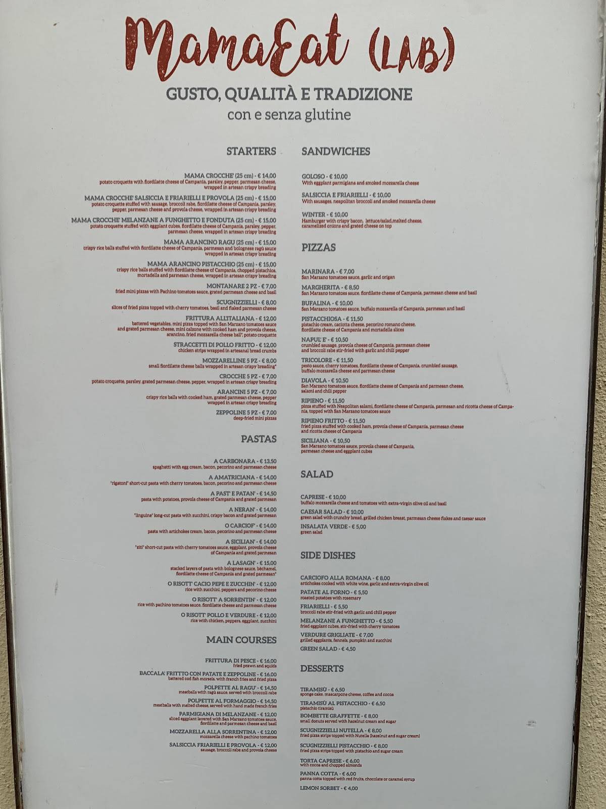 Menu da Mama Eat Roma ristorante, Roma, Via Borgo Pio